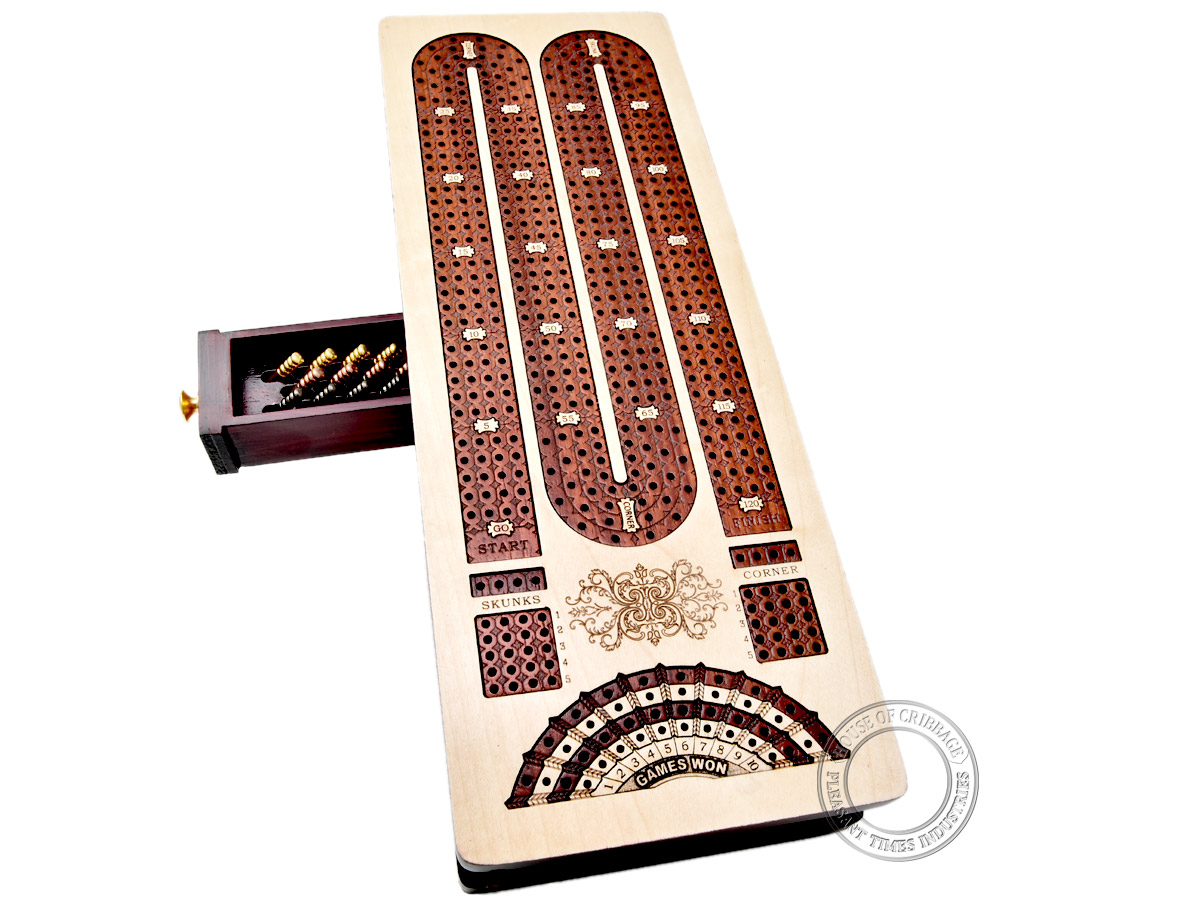 Continuous Cribbage Board Box Inlaid Rosewood 3 Tracks On Maple Board ...