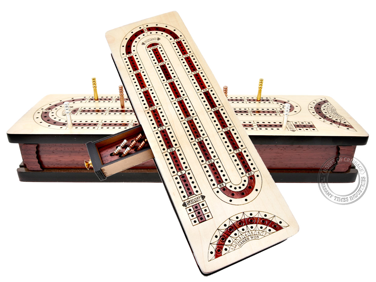 Continuous Cribbage Board Bloodwood Maple And Side Drawers 3 Tracks ...